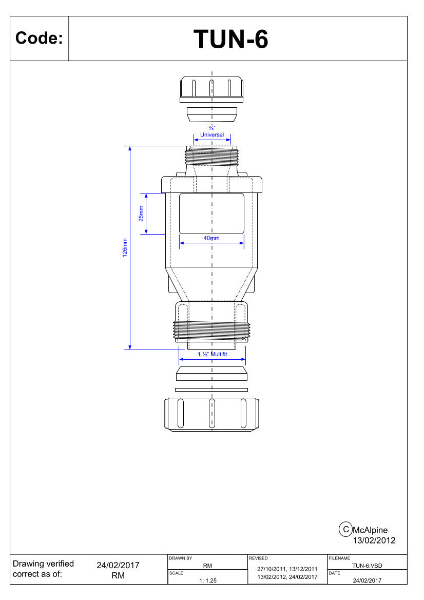 McAlpine TUN-6 One Piece Tun Dish 19/23mm Universal Inlet x 1¼ ...